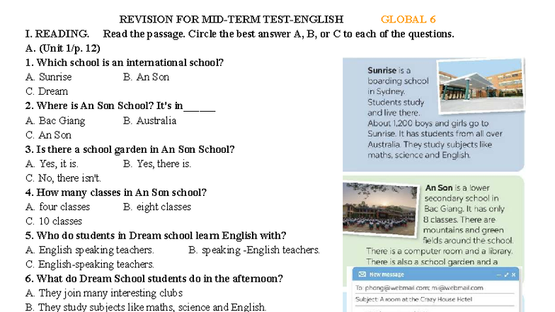 Global 6 Revision: Reading Comprehension Practice Questions - Studocu