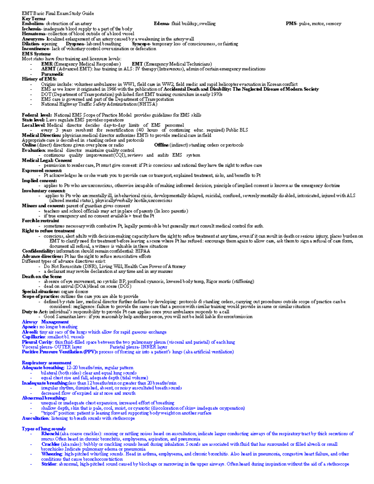EMT-Basics Final Exam Study Guide: Key Terms & Concepts - Studocu