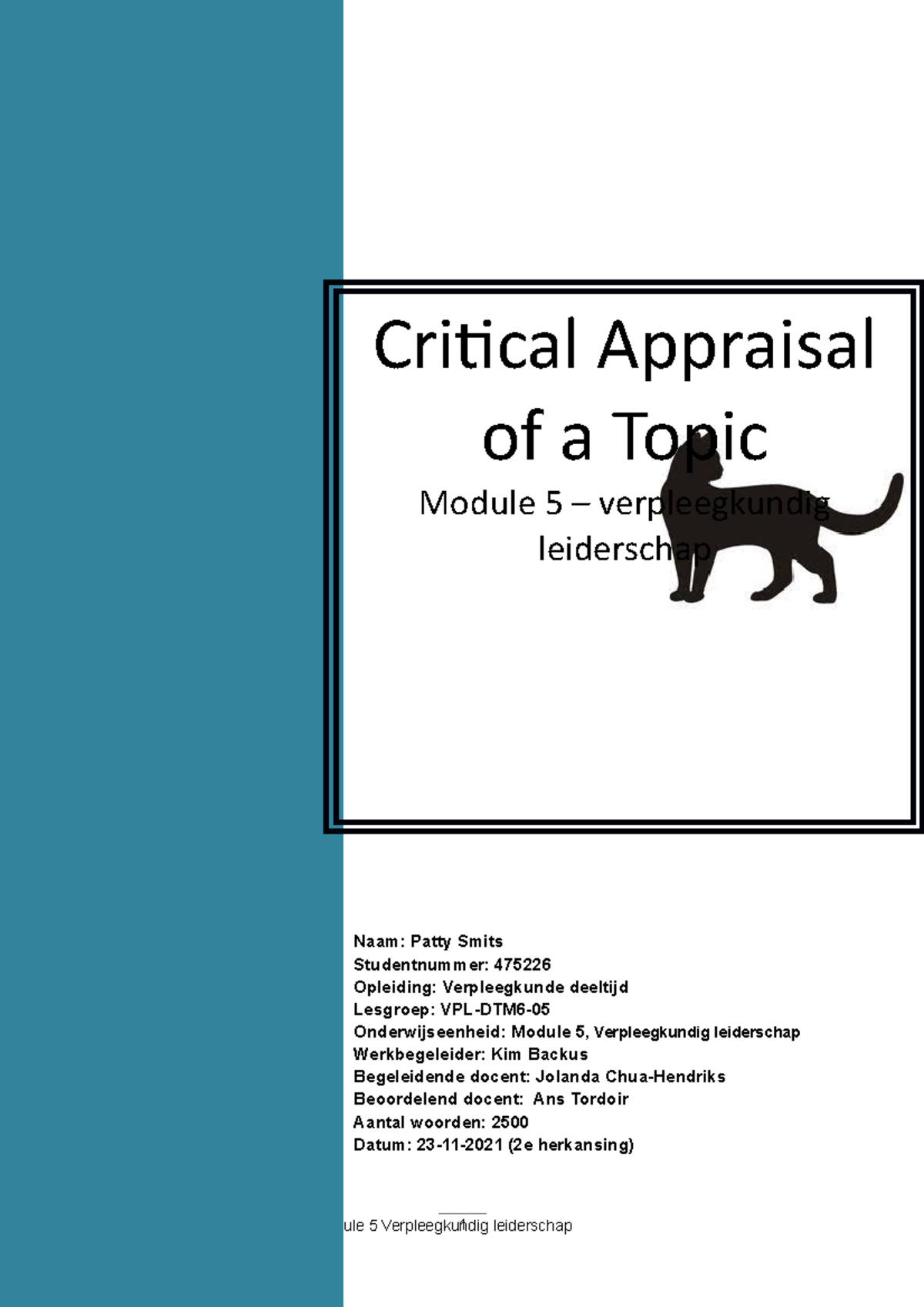 Critical Appraisal of a Topic - Verpleegkundig Leiderschap - CAT studie ...