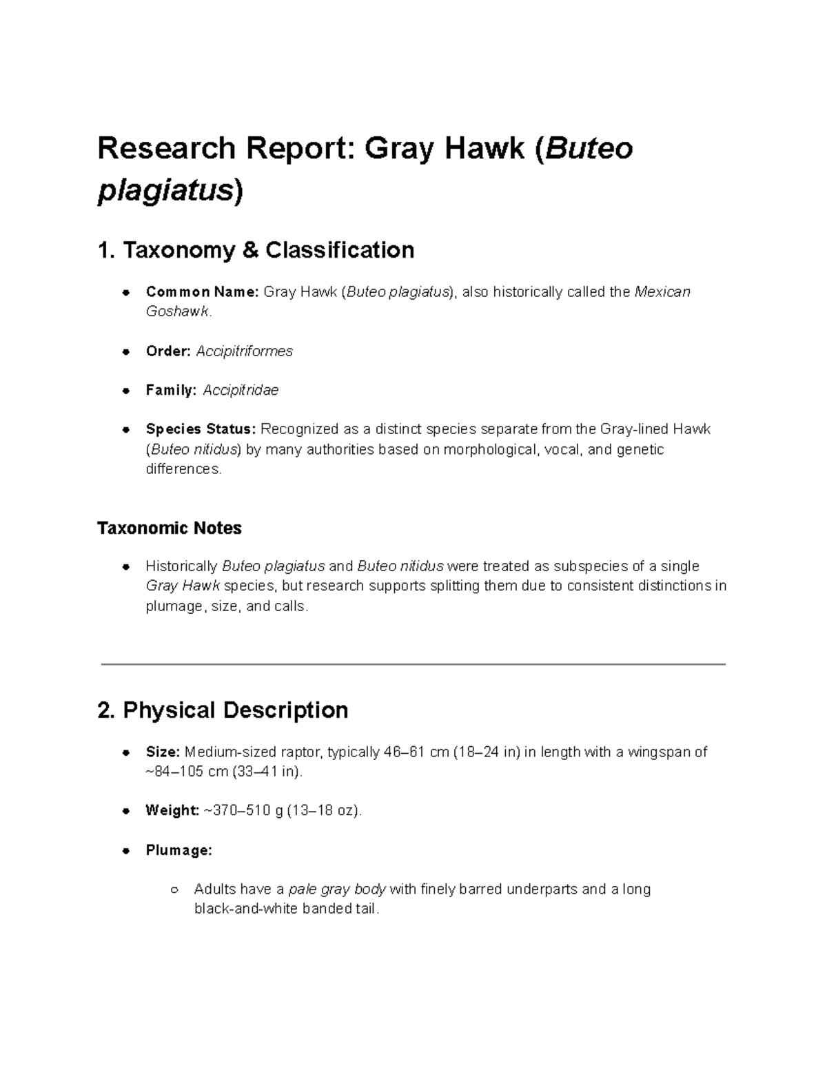 Research Report: Gray Hawk (Buteo plagiatus) Taxonomy & Ecology - Studocu