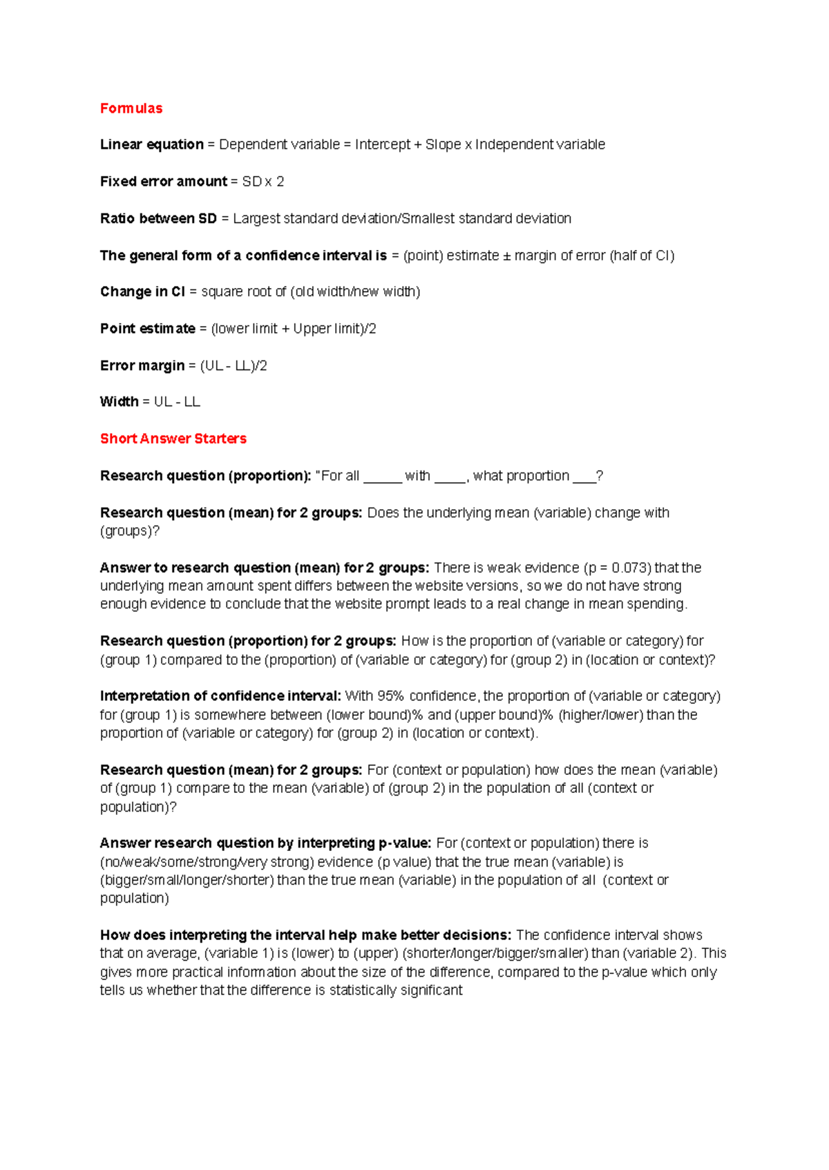 108 - Notes for Statistics: Confidence Intervals & Hypothesis Testing ...