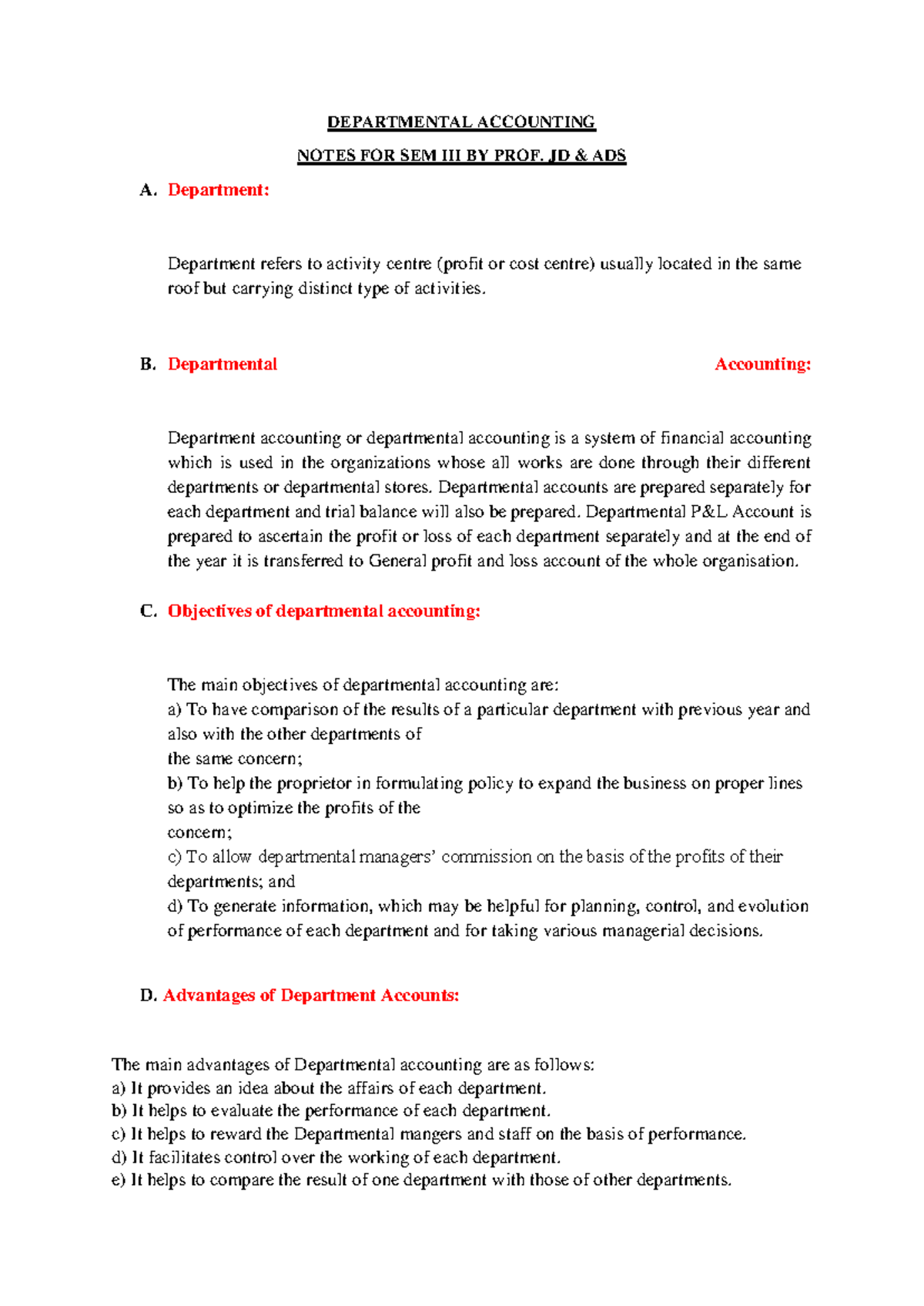 Unit 5: Comprehensive Notes on Departmental Accounts (Sem III) - Studocu