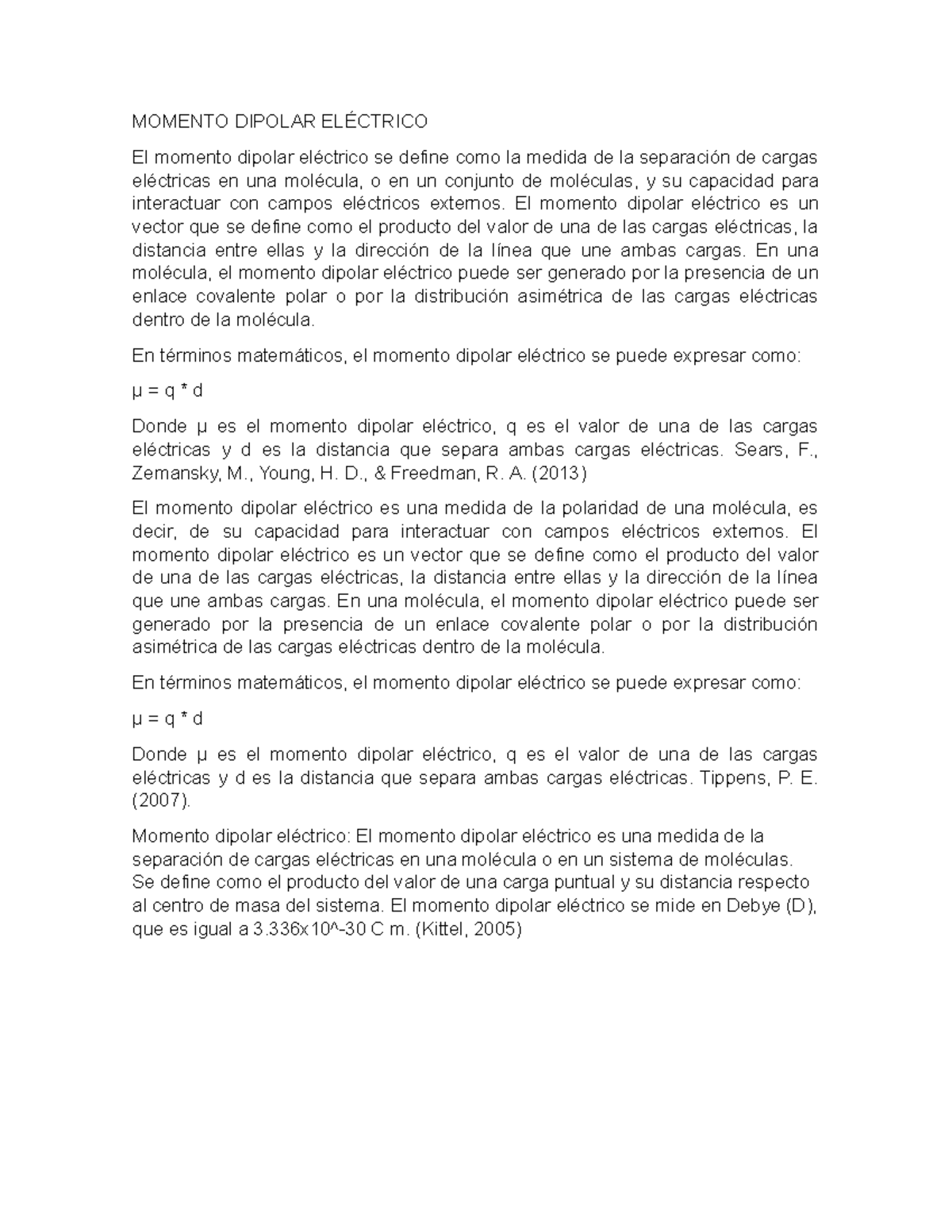 Definición y Análisis del Momento Dipolar Eléctrico en Física ...