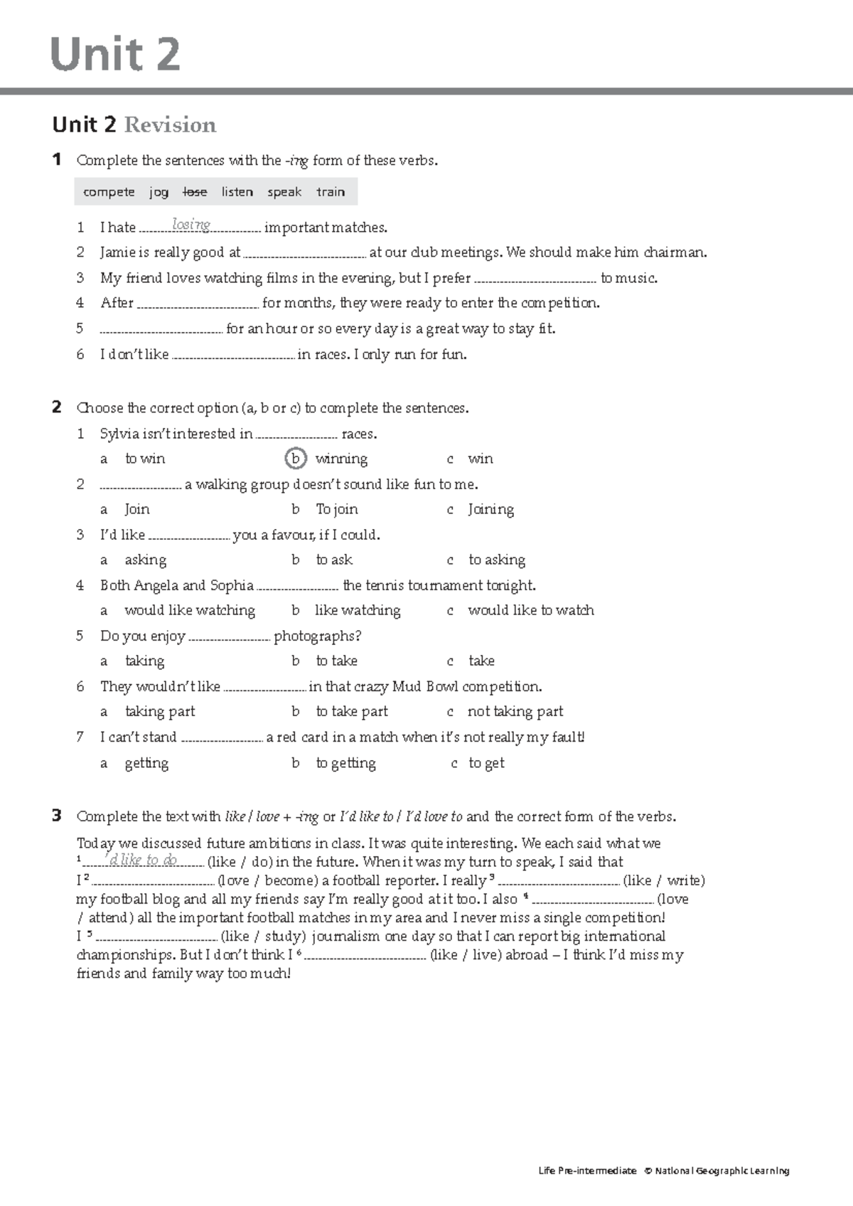 Pre Unit 2 Revision: Verb Forms and Sentence Completion - Studocu