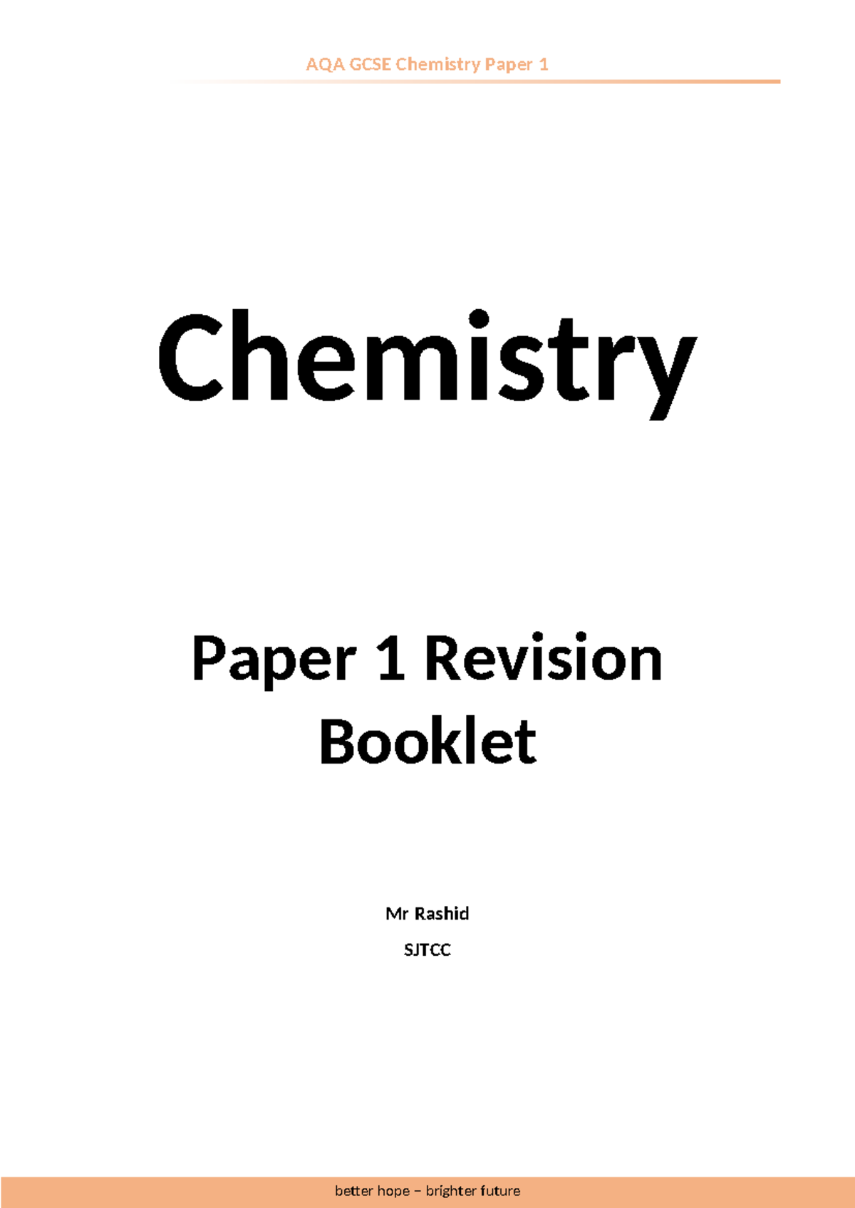 Chemistry AQA (8462) Paper 1 Revision Guide for Students - Studocu