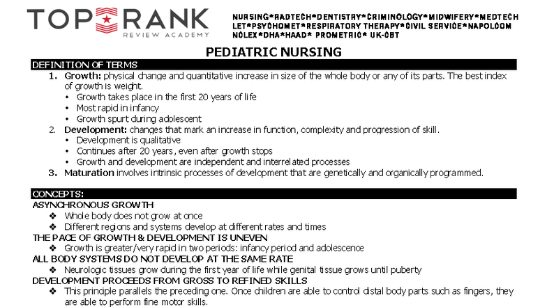 PEDIATRIC NURSING: GROWTH & DEVELOPMENT CONCEPTS AND PRINCIPLES - Studocu