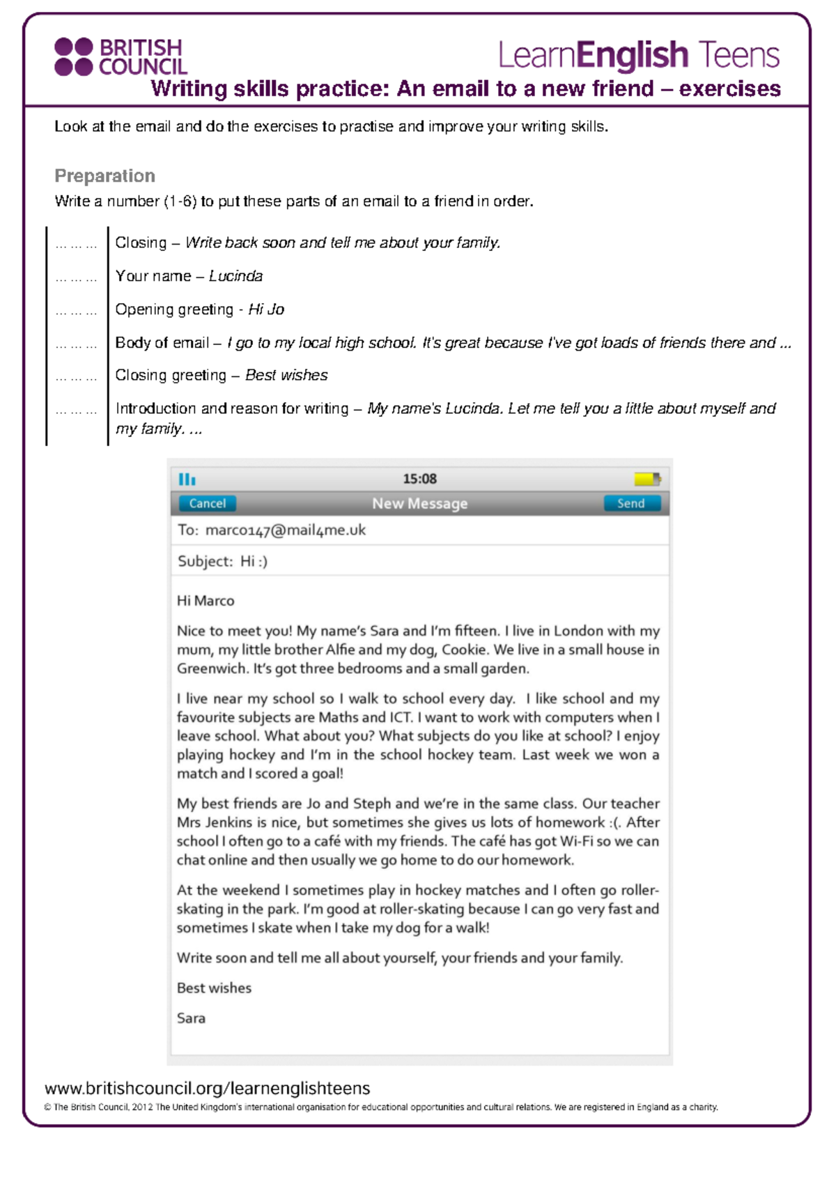 Writing Skills Practice: Email to a New Friend Exercises - Studocu