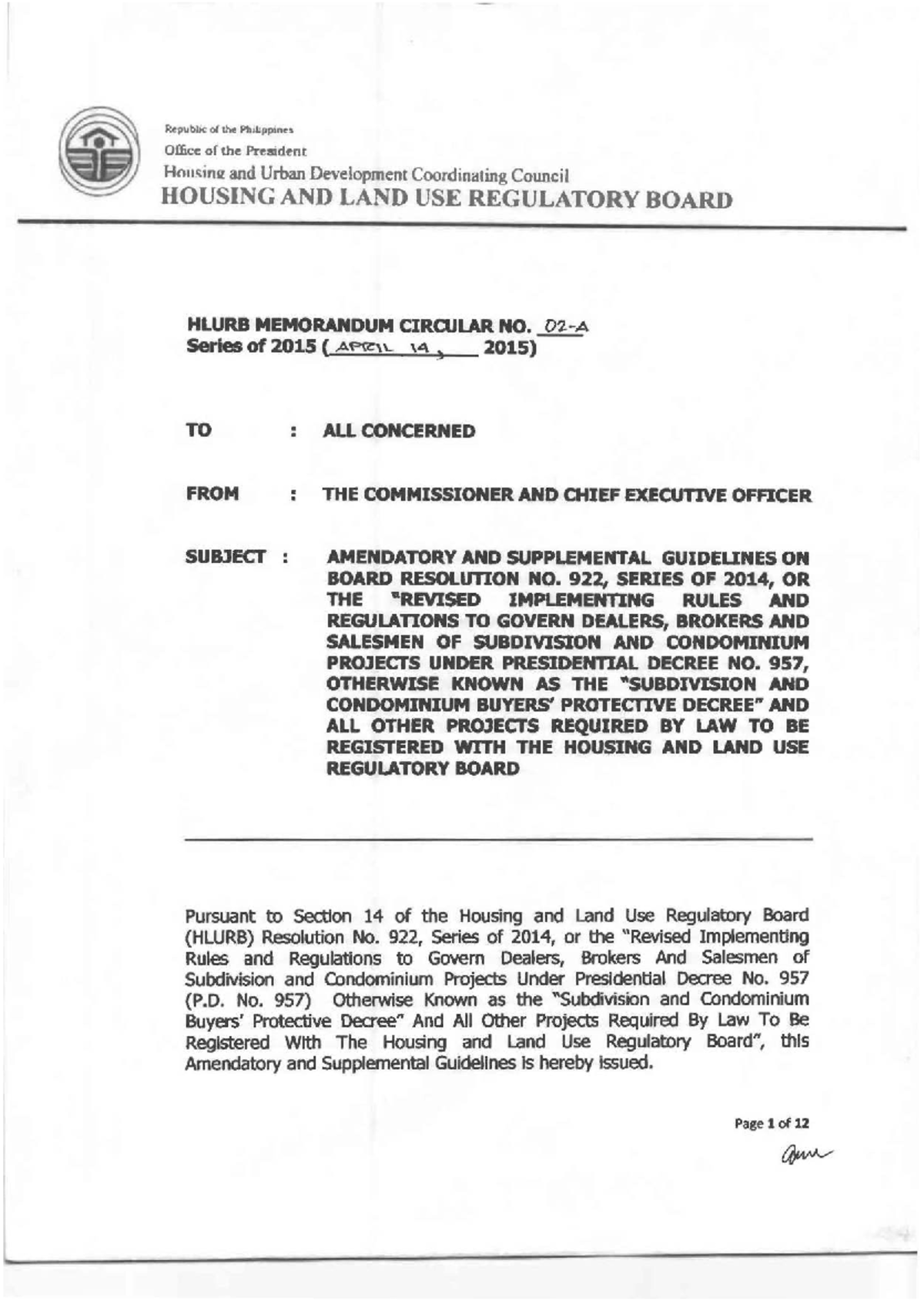 MC-15-02A - Amendatory Guidelines on Real Estate Registration - Studocu