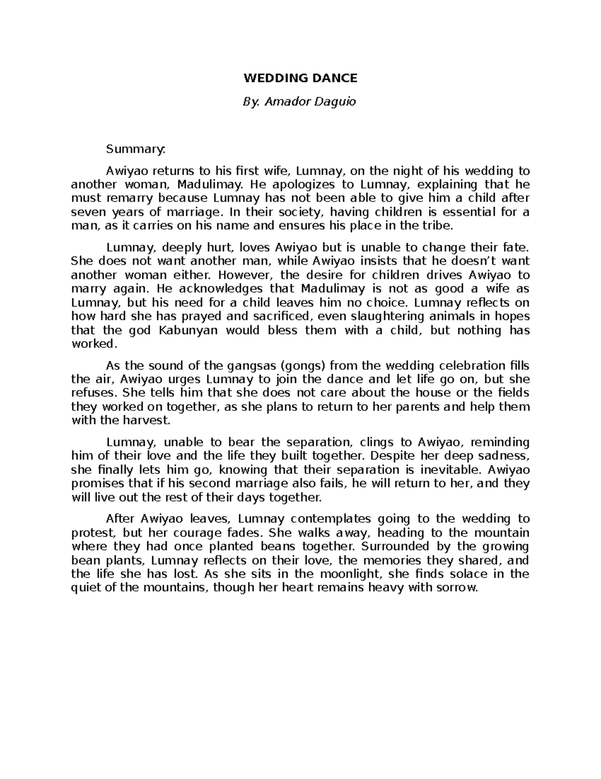 Wedding Dance Summary: Awiyao's Heartbreaking Choice - Studocu