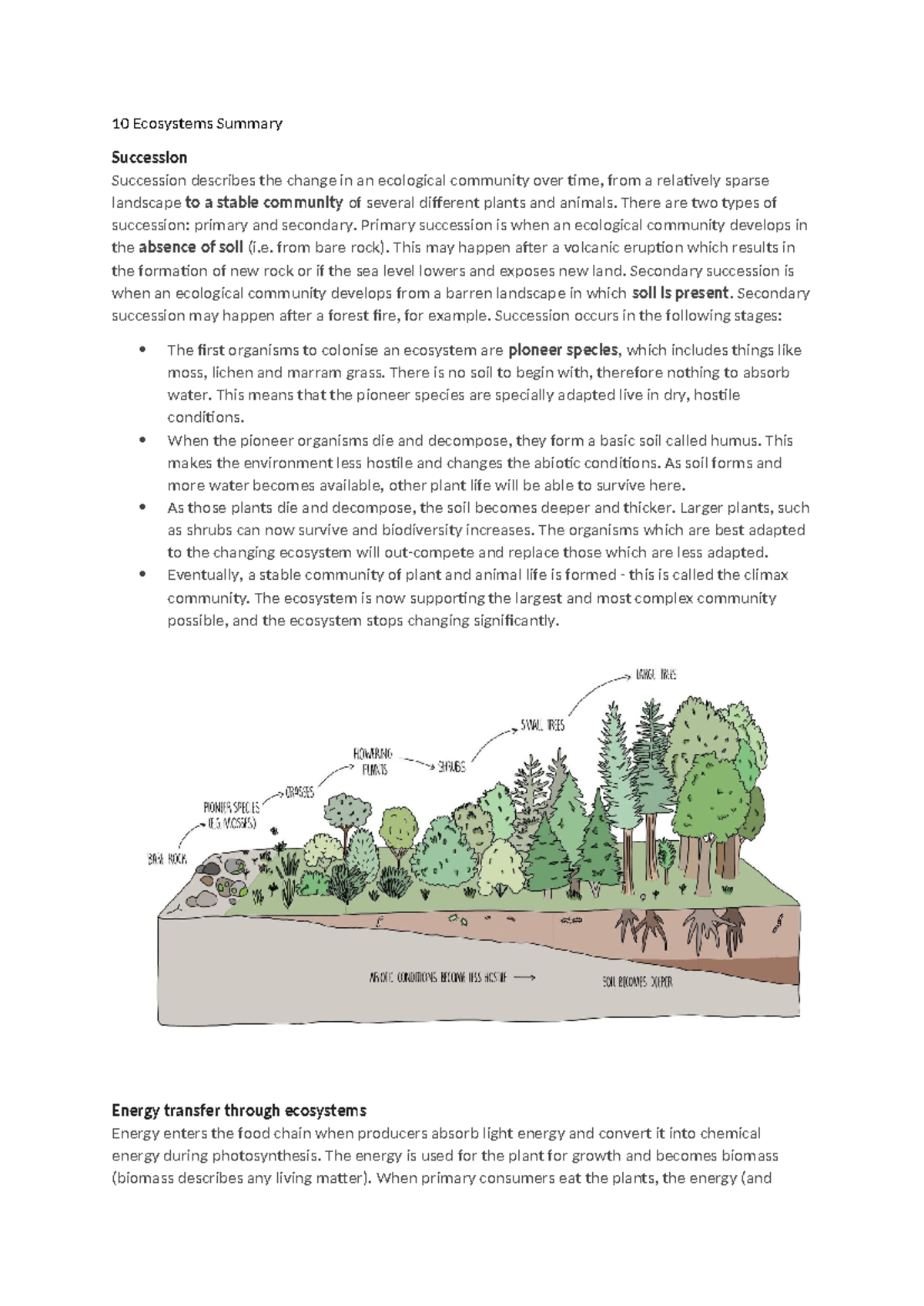 Summary of 10 Ecosystems: Succession & Energy Transfer Insights - Studocu