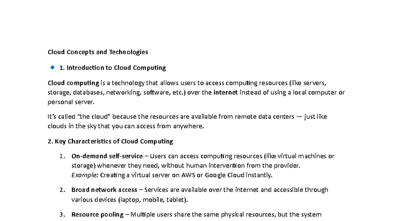 Cloud Concepts and Technologies: An Intro to Cloud Computing - Studocu