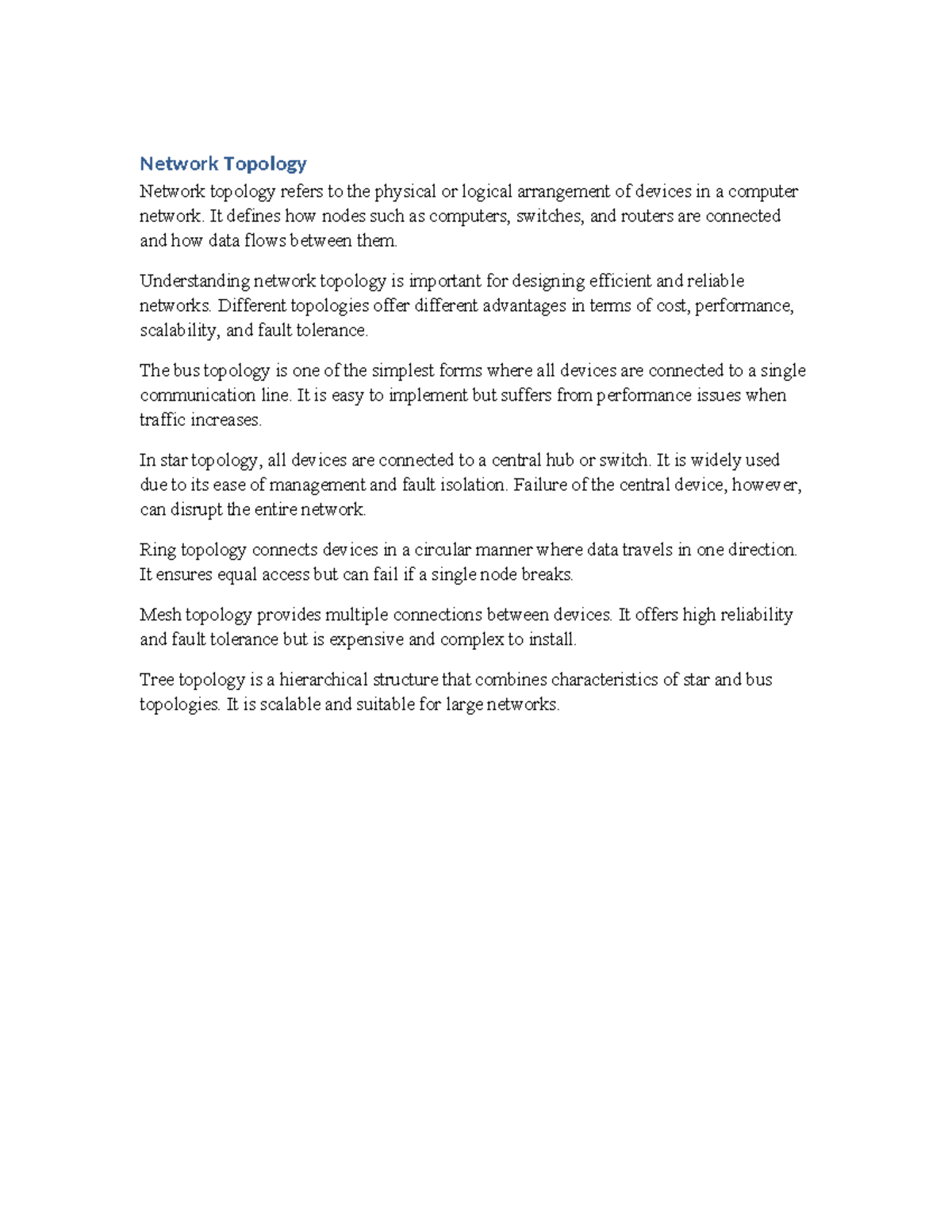 Network Topology Overview: Types & Characteristics - Studocu