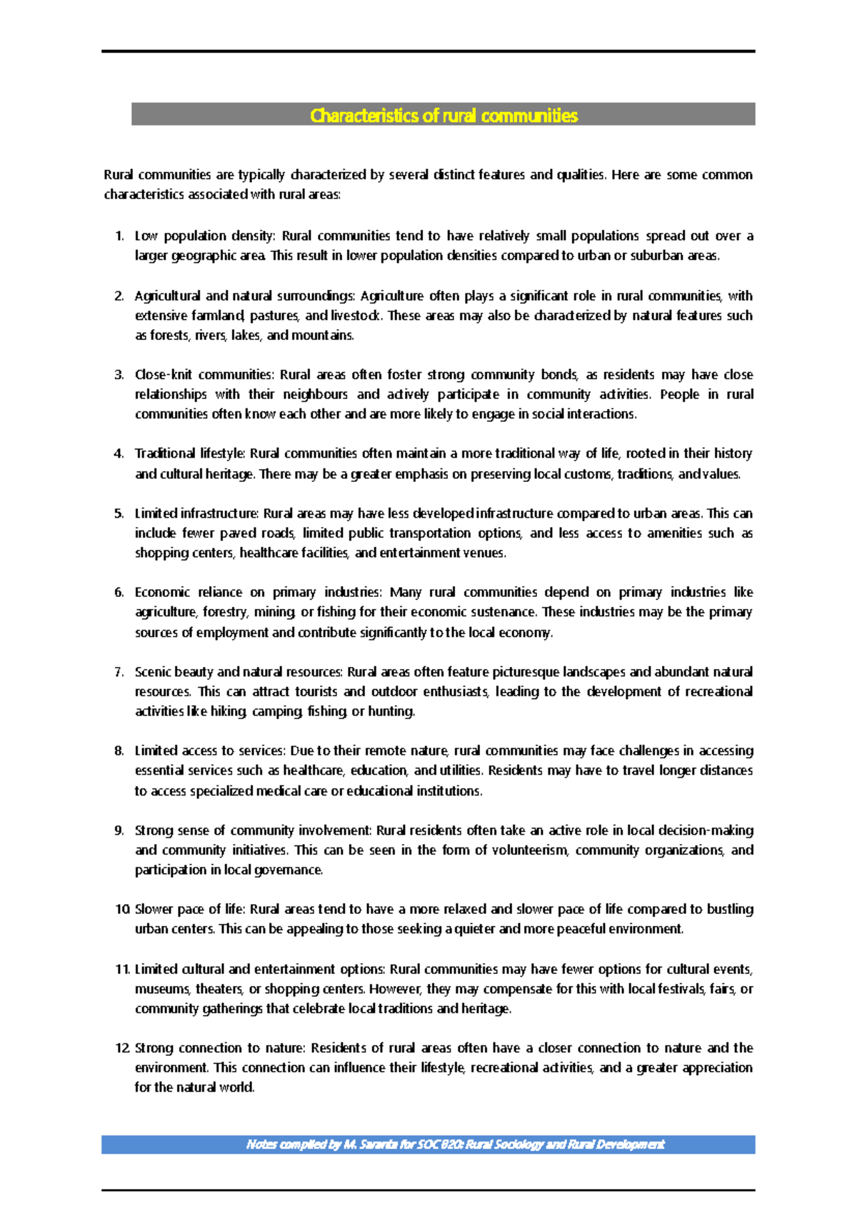 Characteristics of rural communities - Here are some common ...