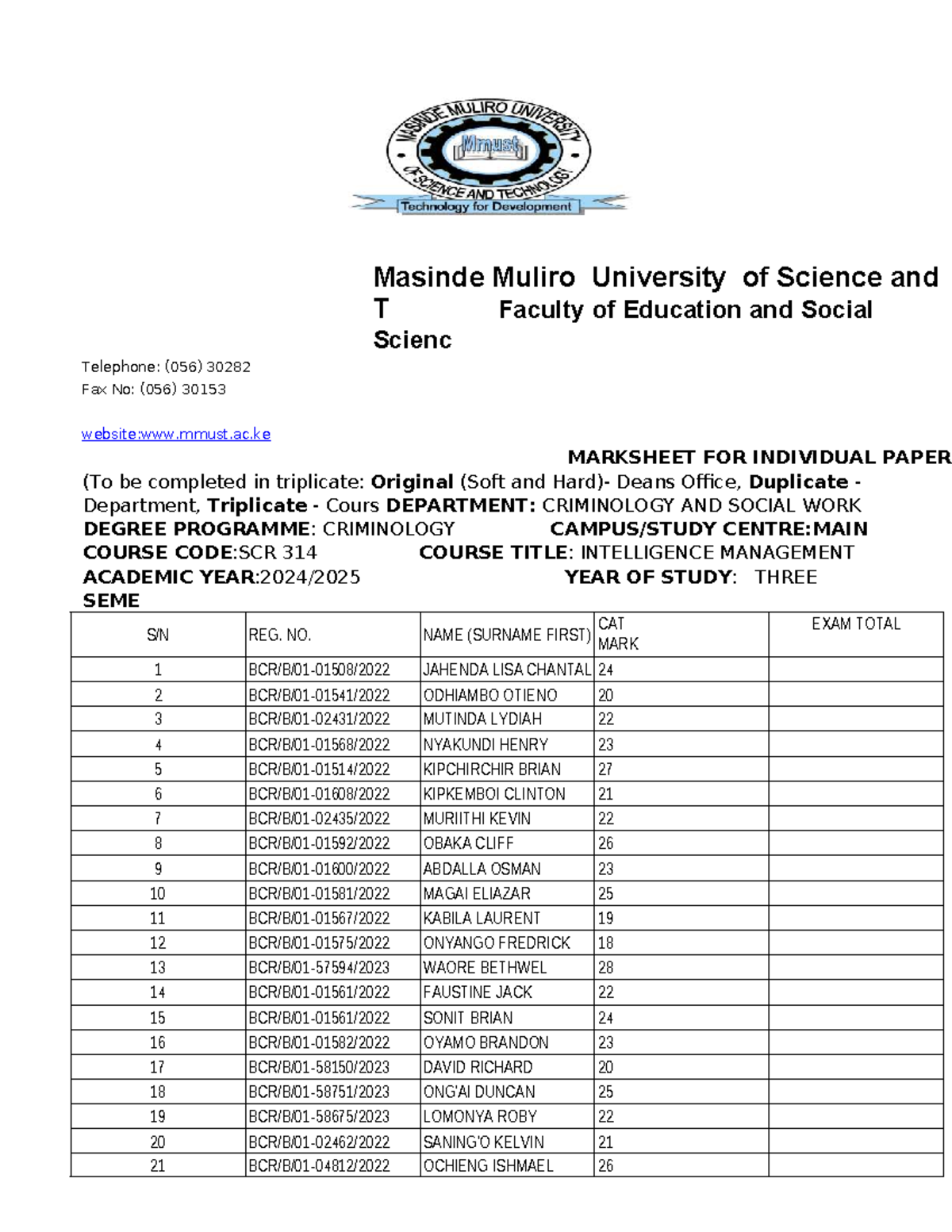 Social Security Management - SCR 314 Individual Paper Marksheet - Studocu