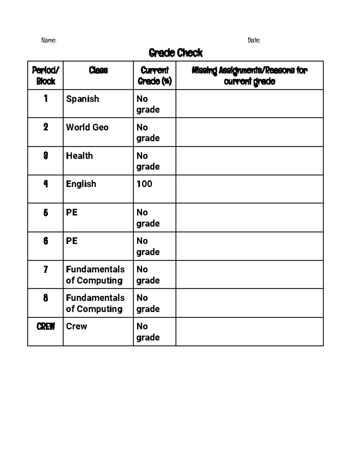 Grade Check & Goal Setting Sheet - Chabot Crew (11) - Studocu