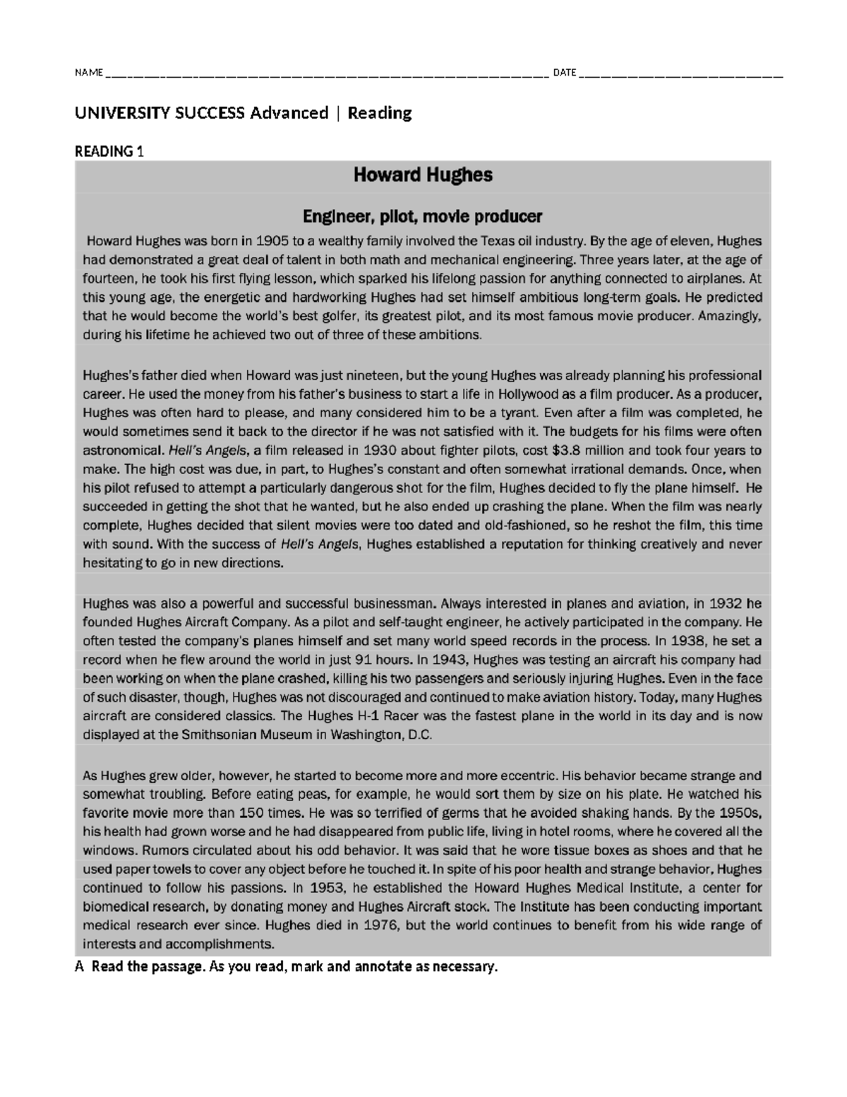 TRS5 Advanced University Success: Reading 1 & 2 Insights - Studocu