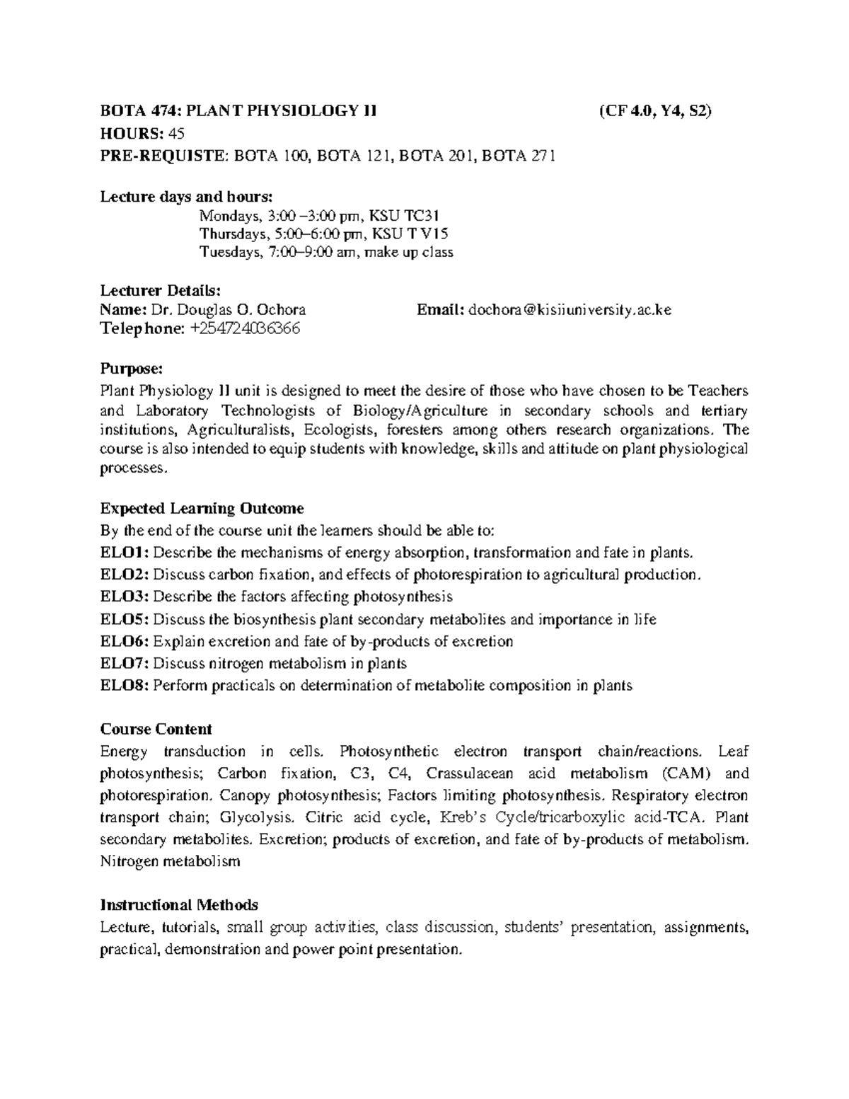 BOTA 474: Lecture Notes on Plant Physiology II - Studocu