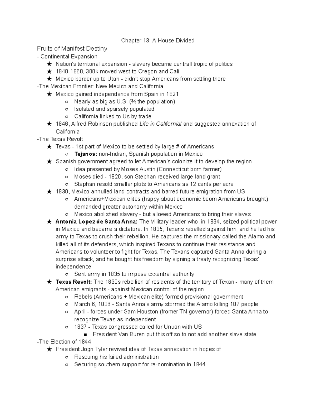 Untitled document - Ch. 13 Textbook Notes - Chapter 13: A House Divided ...