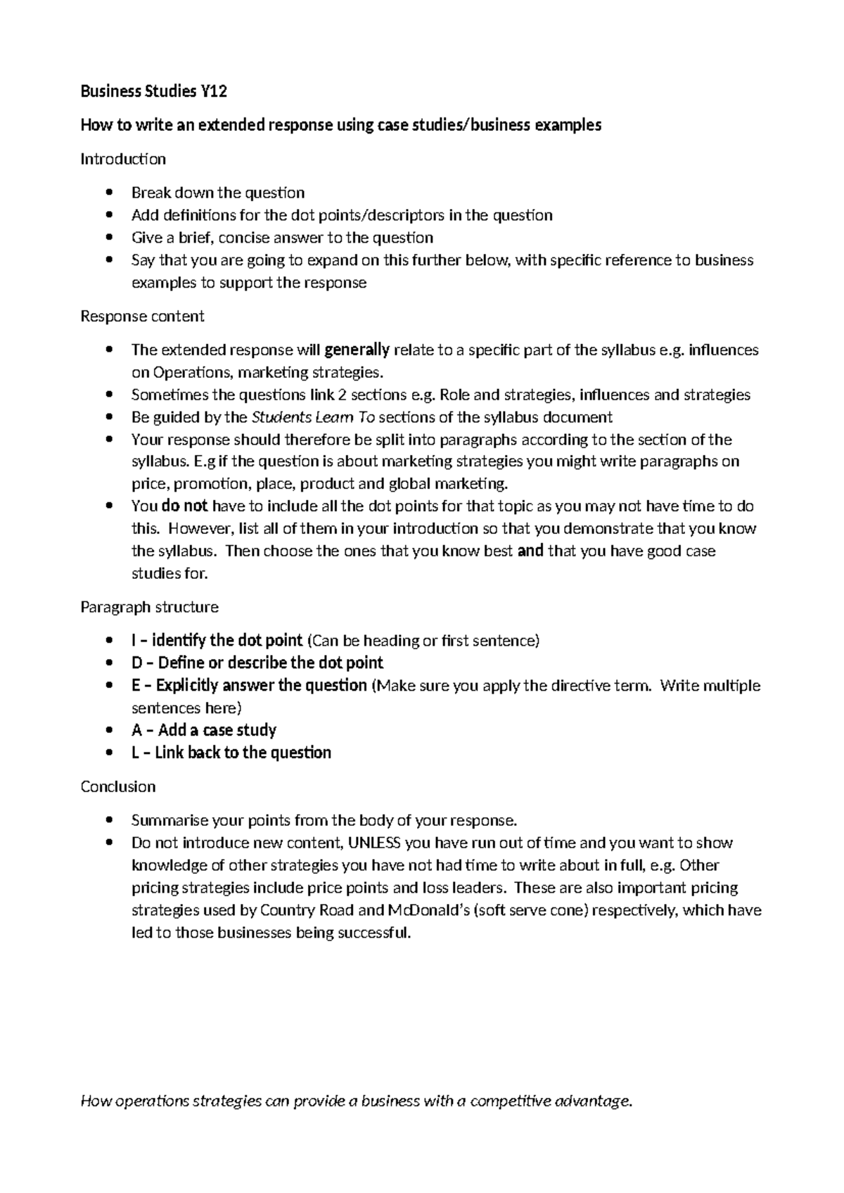 Business Studies Y: Effective Strategies for Extended Responses - Studocu