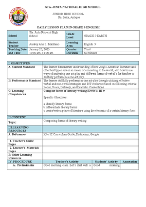 English Curriculum Guide 9 - GRADE LEVEL STANDARD The learner ...