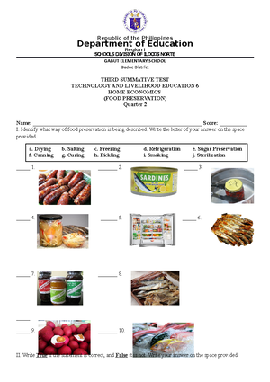 3. TEST- TLE 7- Cookery - TEST AND QUESTION AND ANSWER KEY - Republic ...
