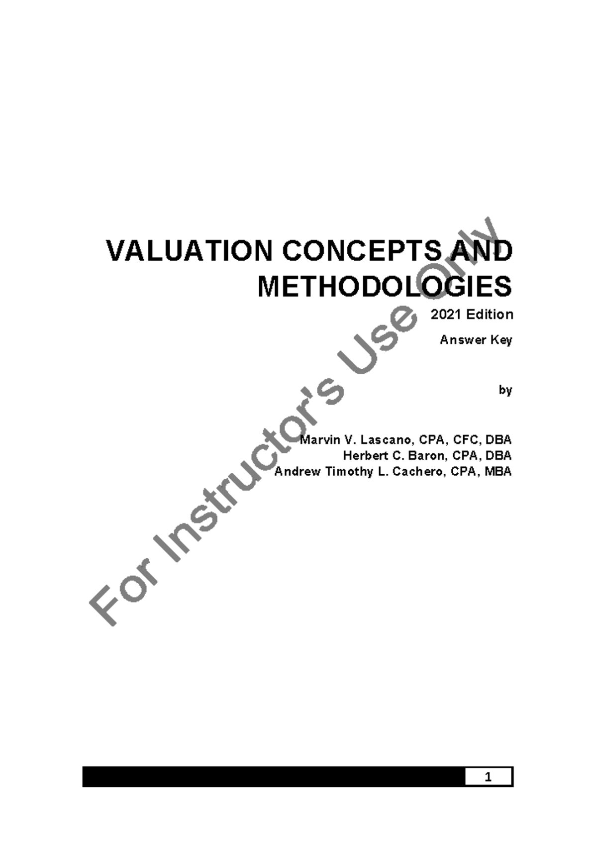 VALUATION CONCEPTS AND METHODOLOGIES 2021 Edition Answer Key - Studocu