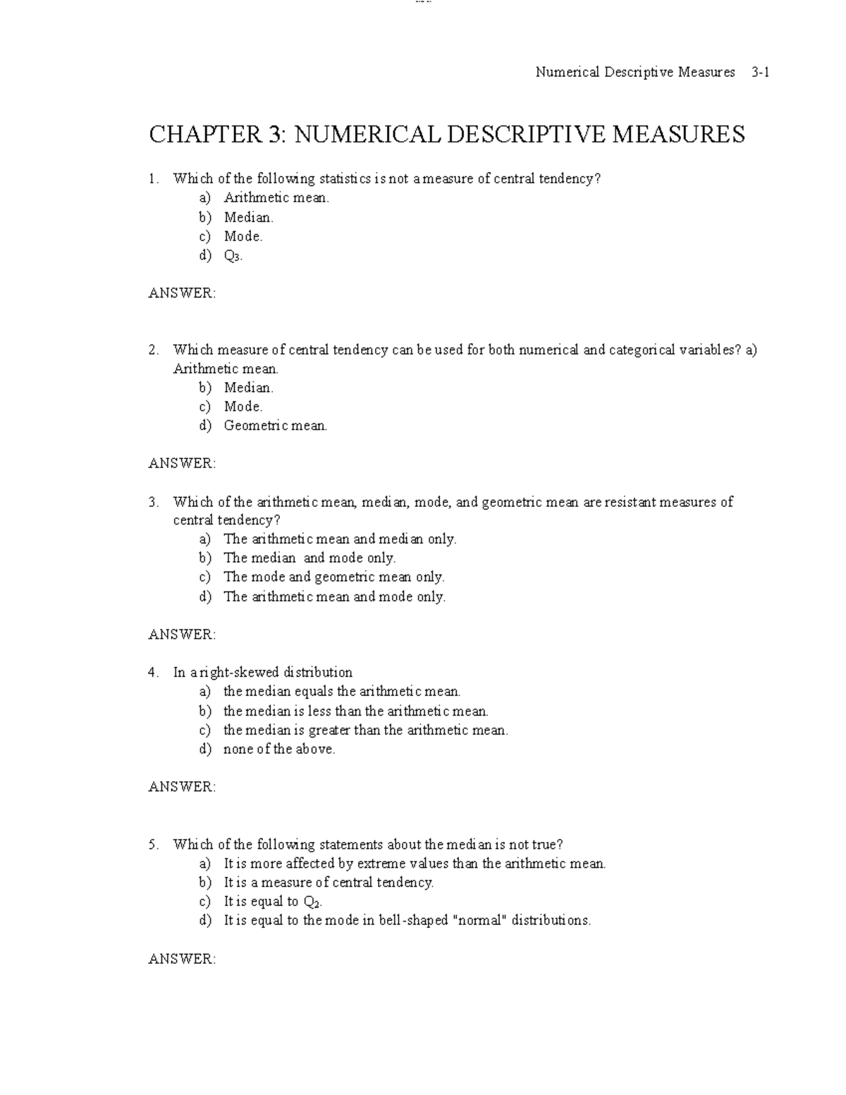 Numerical Descriptive Measures (lOMoAR 55290770) - Chapter 3 Review ...