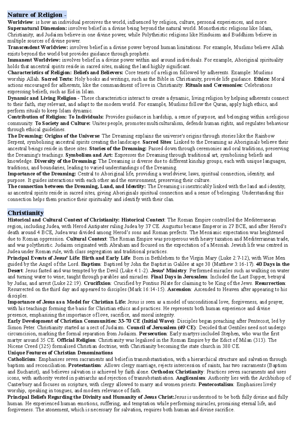 SOR Notes - Nature of Religion - Worldview: is how an individual ...