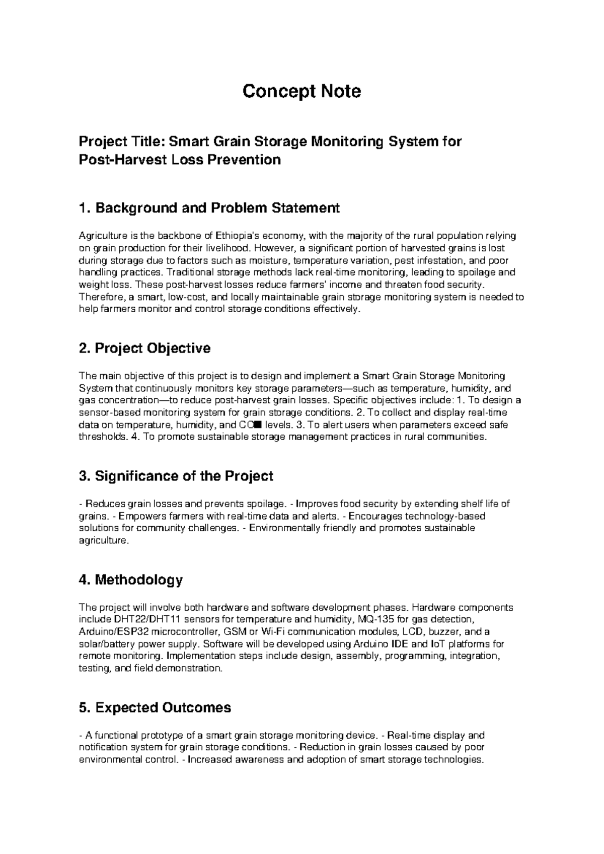 Smart Grain Storage Monitoring System Concept Note - Studocu
