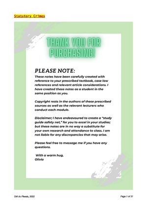 JUR 310 2025 - Semester Test 1 Notes - 1 Disclaimer: These notes are ...