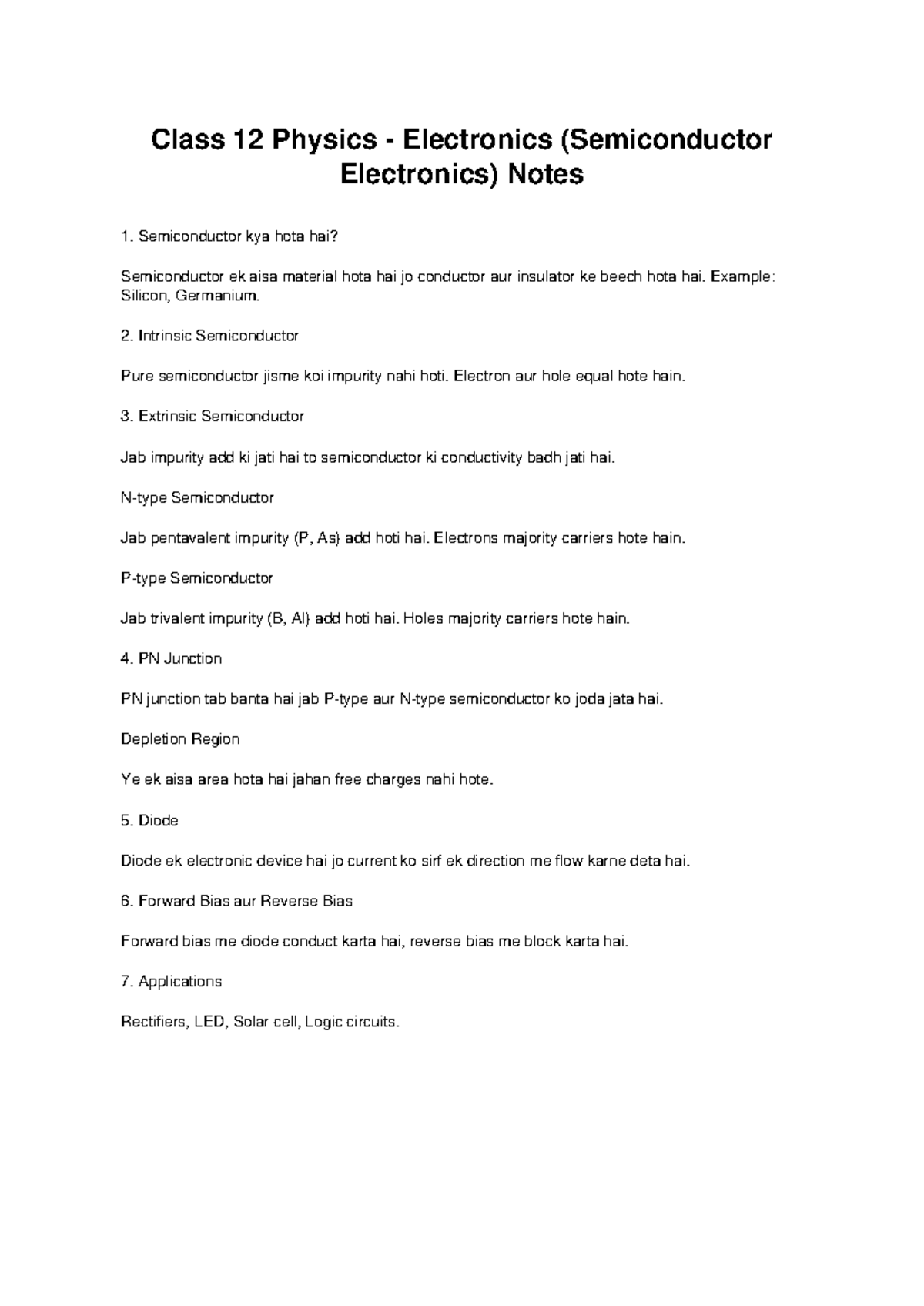 Class 12 Physics Electronics: Semiconductor Concepts & Applications ...