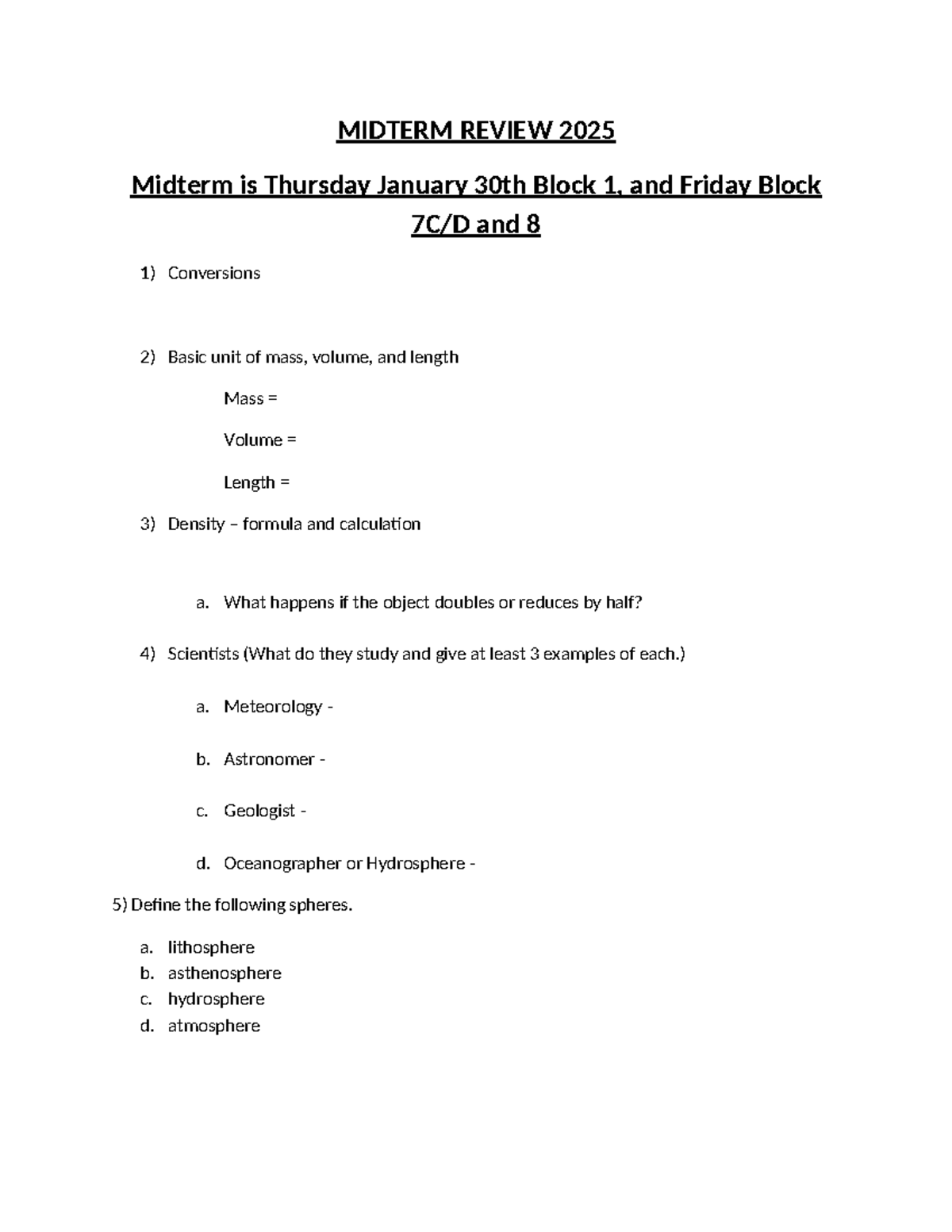 A-Level Midterm Study Guide: Key Concepts and Topics for 2025 - MIDTERM REVIEW 2025 Midterm is ...