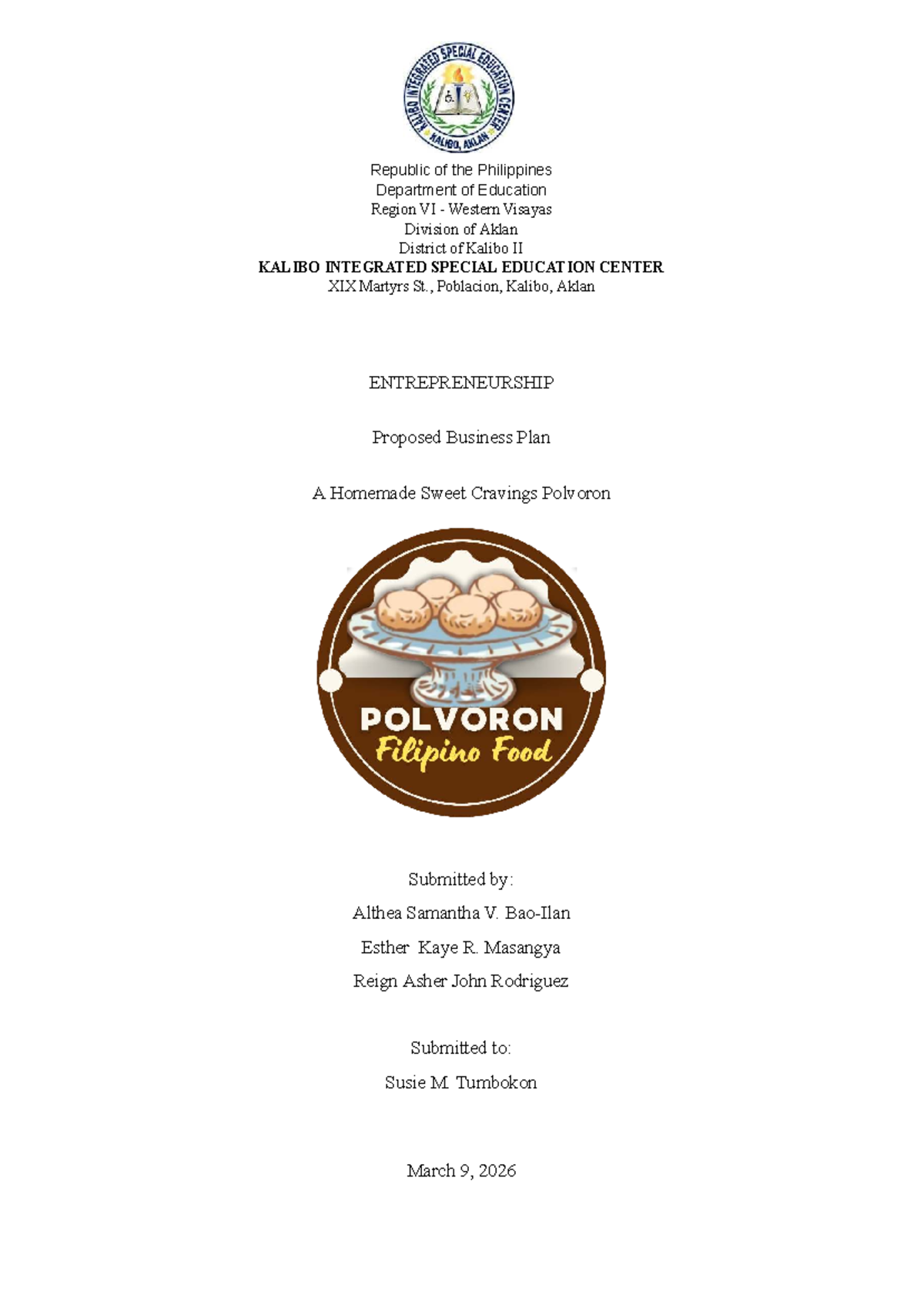 BS PROP - Business Plan for Sweet Cravings Polvoron - Studocu