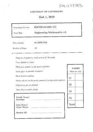 Engineering Mathematics 1A - Summary of Key Concepts and Formulas - Studocu