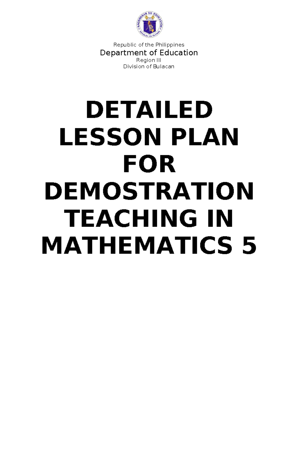 Detailed Lesson Plan for Mathematics 5: Plane and Solid Figures - Studocu