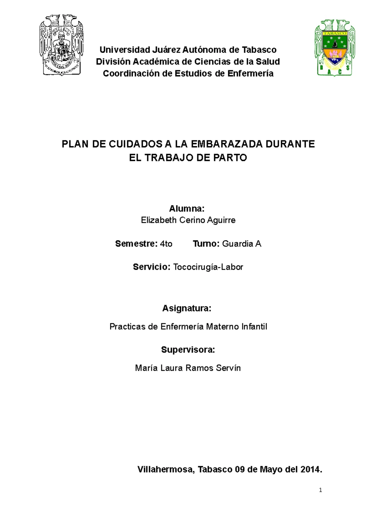 PLACE en el embarazo, parto y puerperio, además que de un Recién Nacido ...