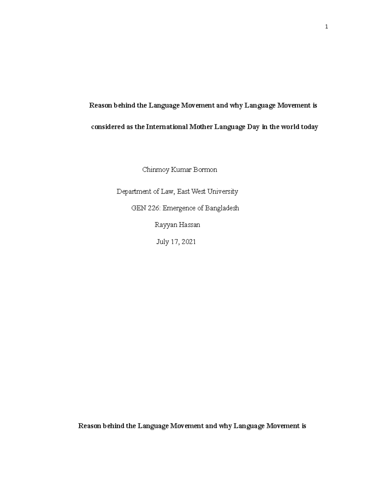 Language Movement GEN 226: Significance of International Mother ...