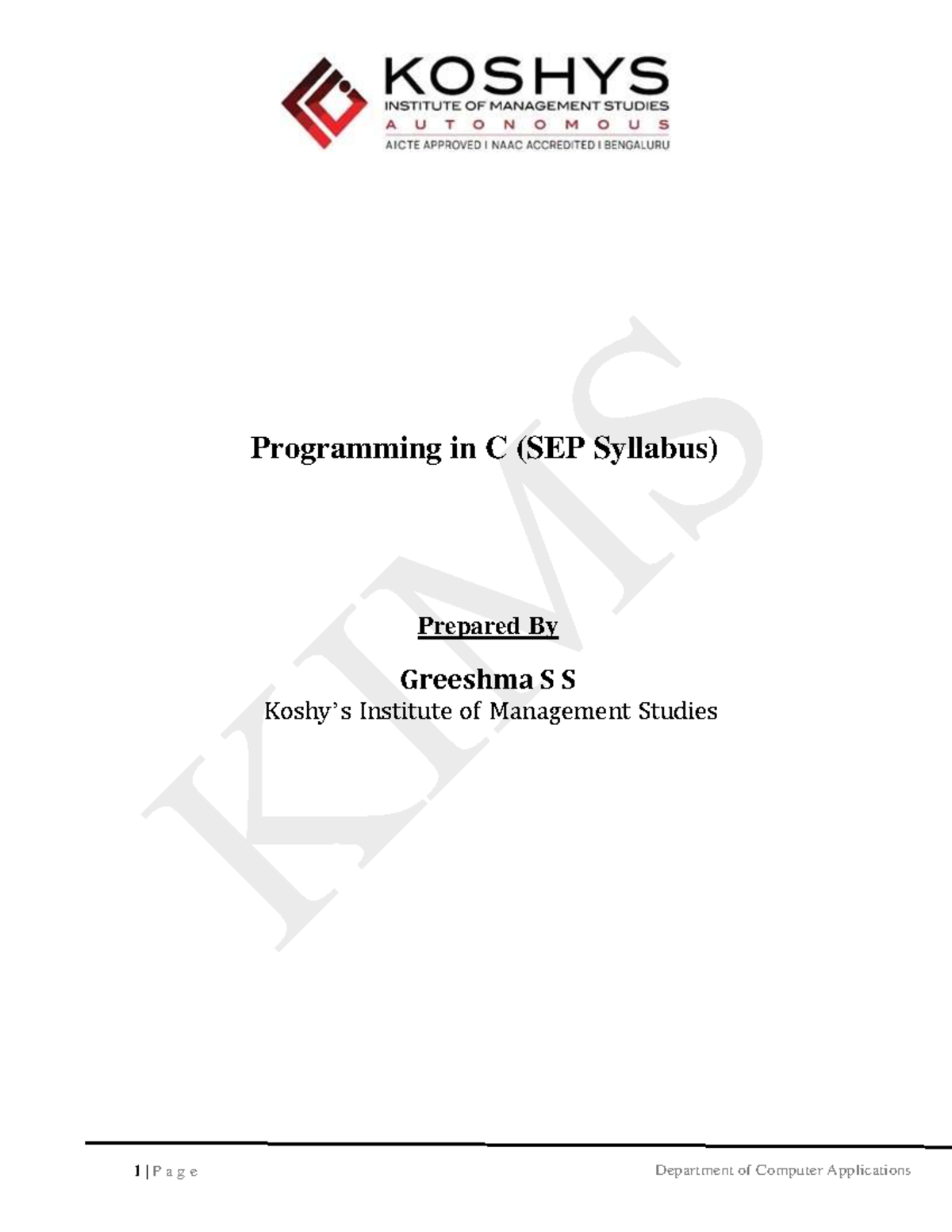 Programming in C (SEP Syllabus) - Module 1 Overview - Studocu