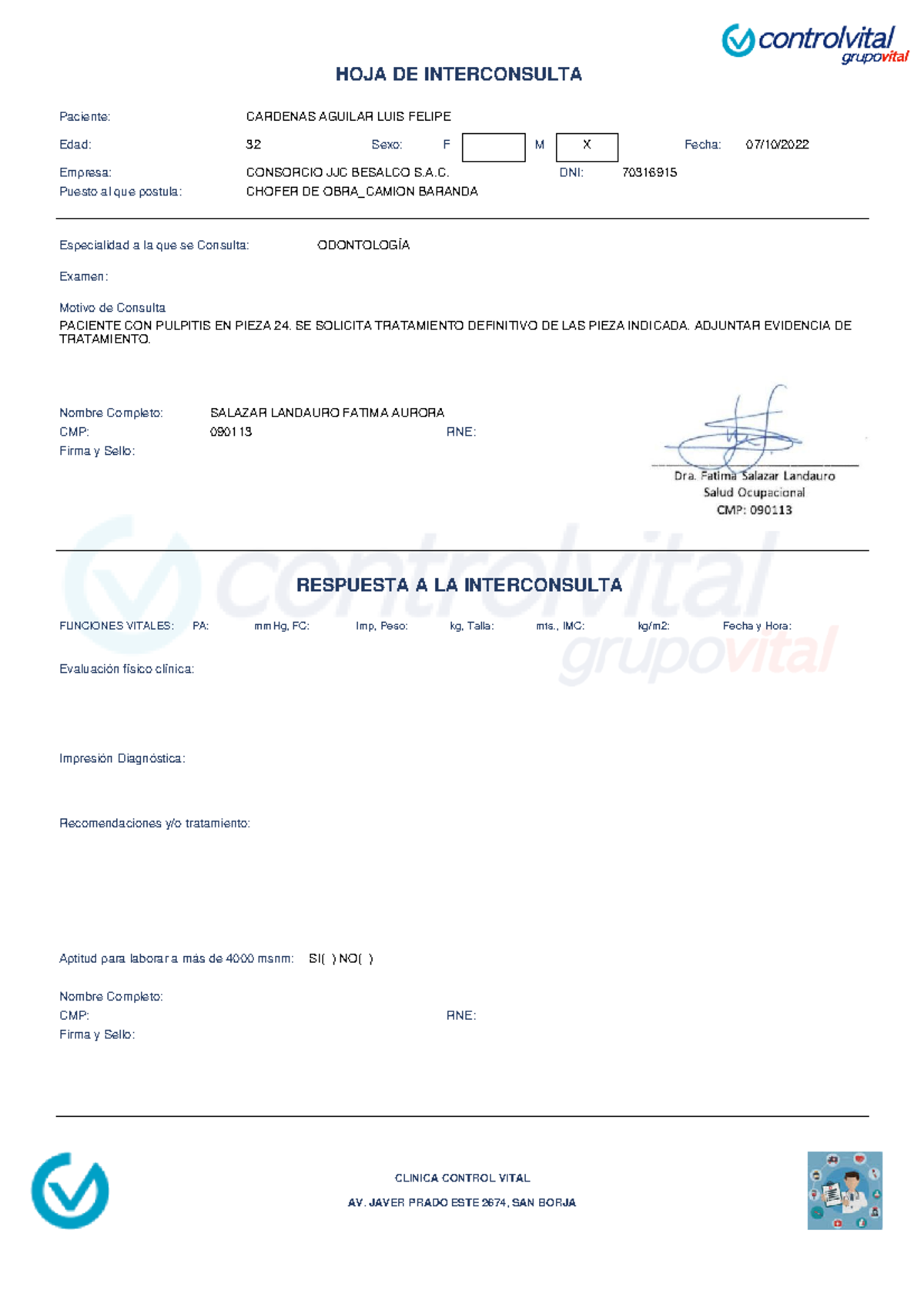 Interconsulta Odontología - Paciente Cardenas Aguilar 70316915 M - Studocu