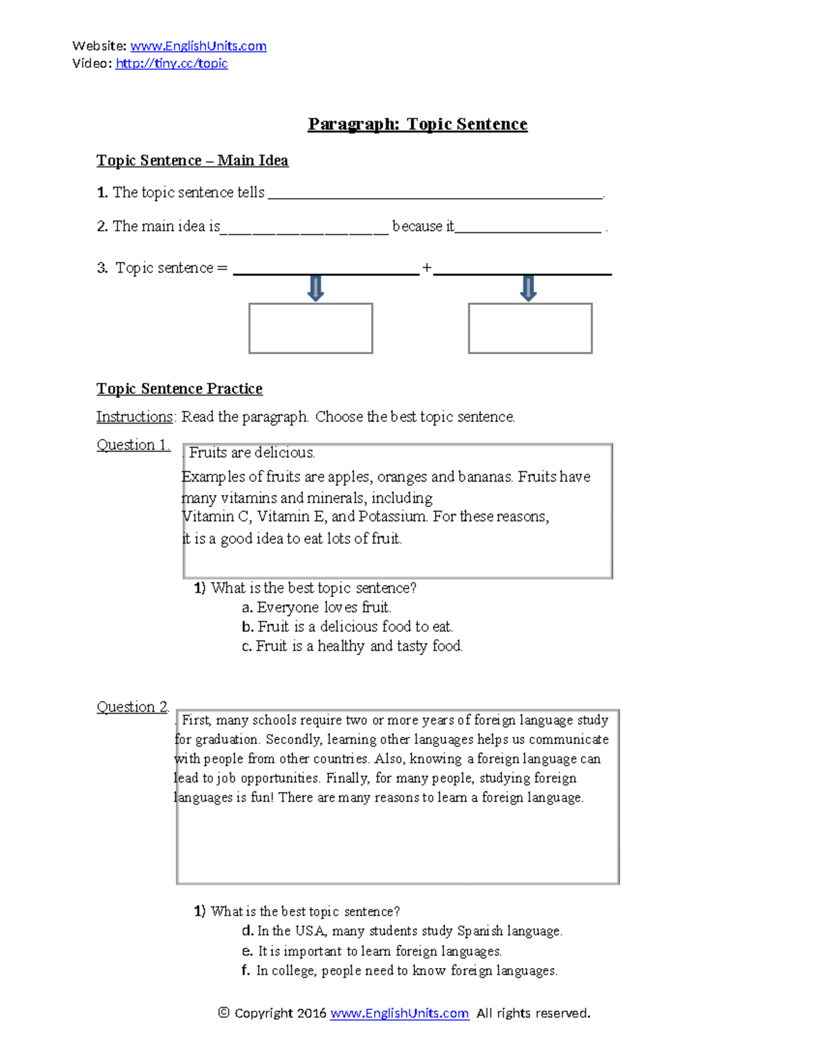 Topic Sentence Practice: Identifying Main Ideas and Conclusions - Studocu
