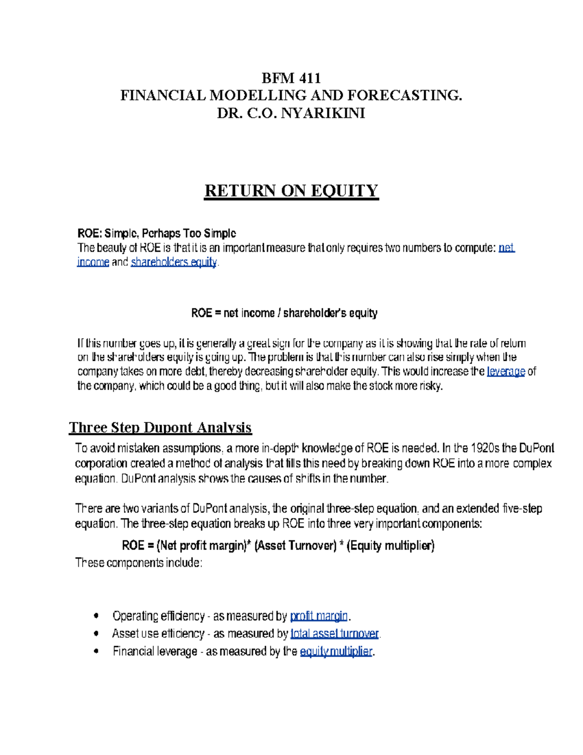 BFM 411 Final Exam: Three-Step and Five-Step Dupont Analysis - Studocu