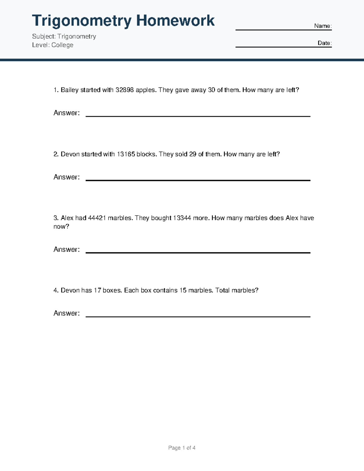 Trigonometry Homework 7 - College Level Exercises and Answers - Studocu