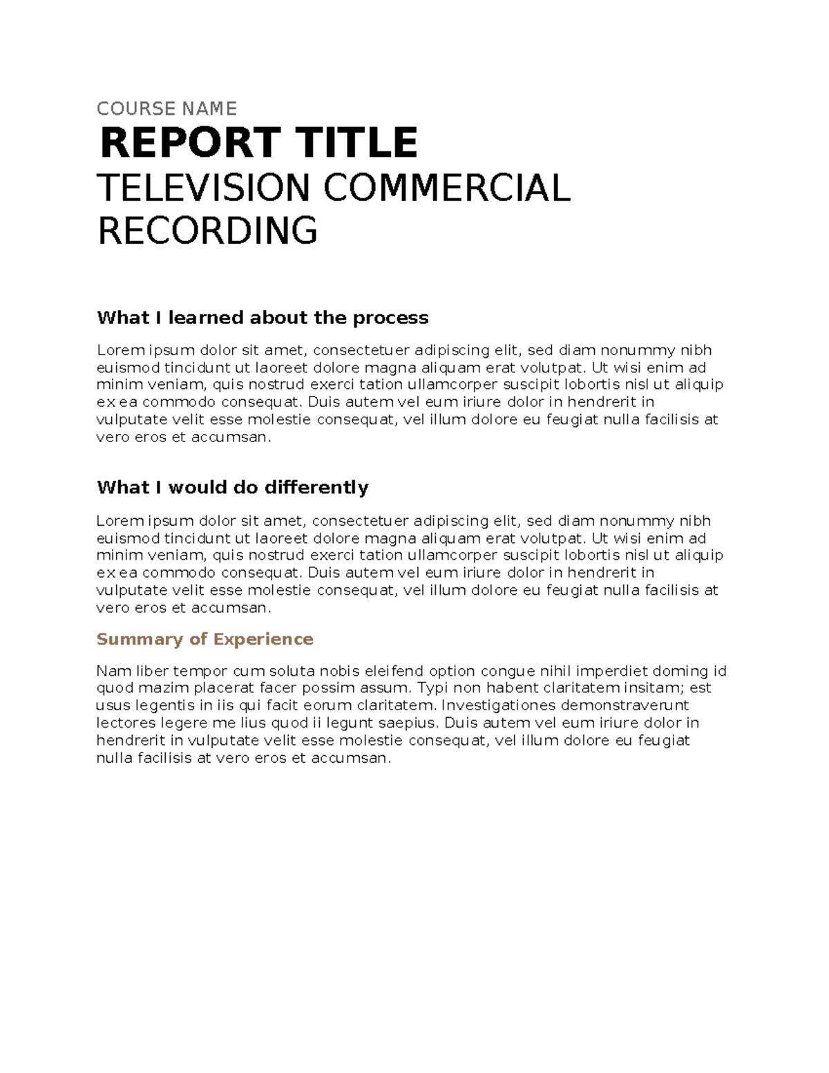 Television Commercial Recording Report: Key Learnings & Insights - Studocu