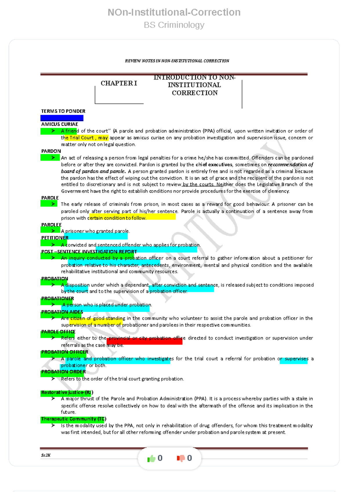 BS Criminology REVIEW NOTES ON NON-INSTITUTIONAL CORRECTION TERMS - Studocu