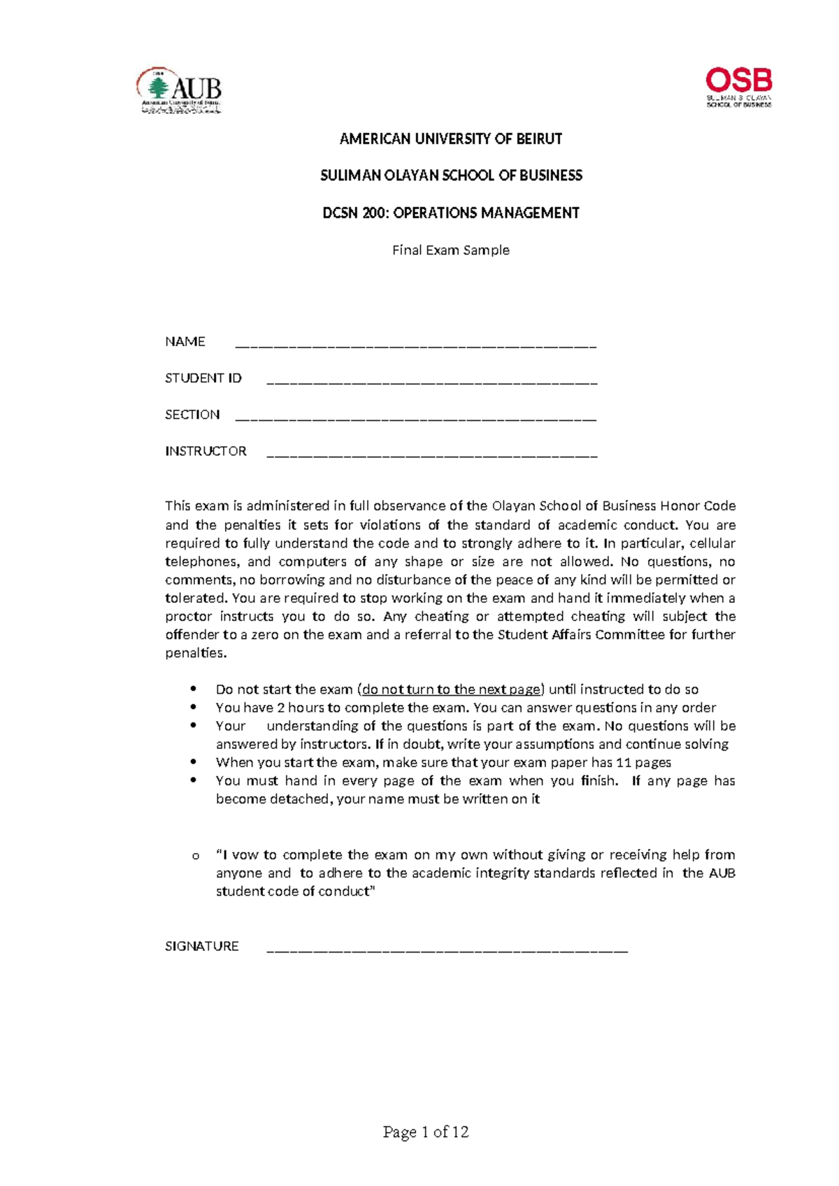 DCSN 200: Operations Management Final Exam Sample Key - Studocu