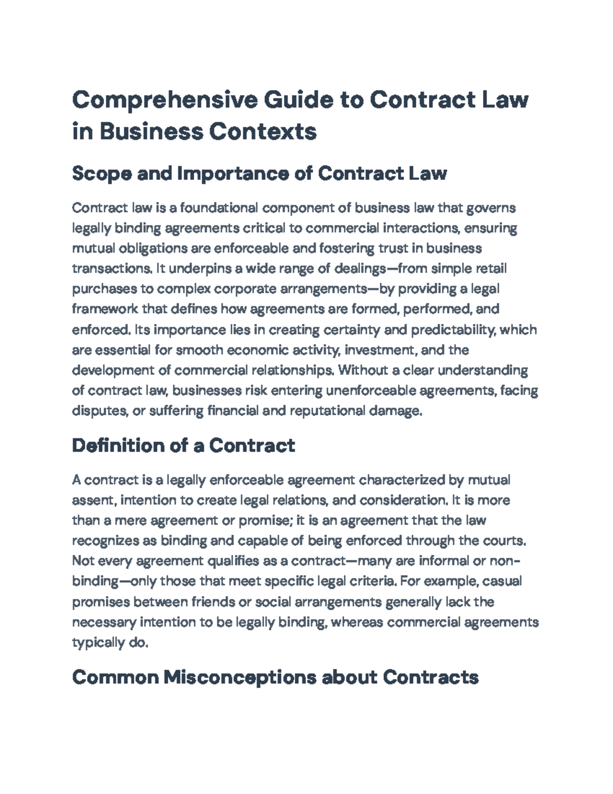 Comprehensive Overview of Contract Law in Business Contexts - Studocu