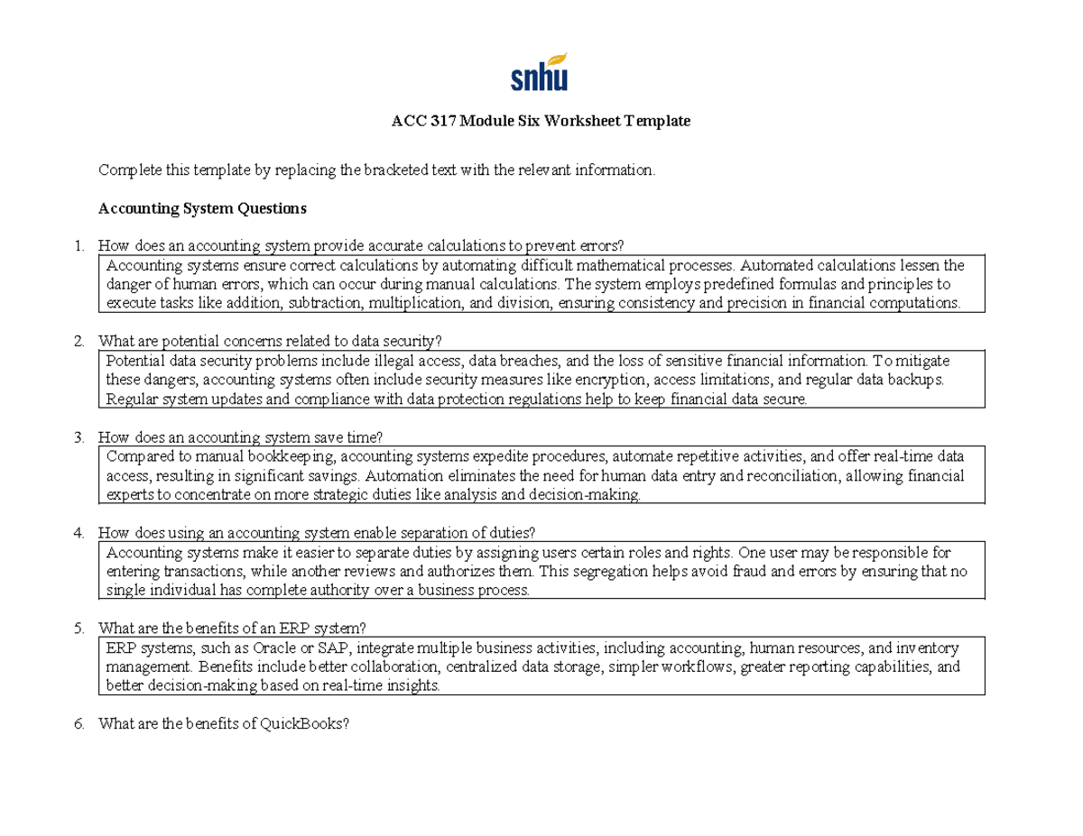 ACC 317 Final Exam Module Six Worksheet Template and Guide - Studocu