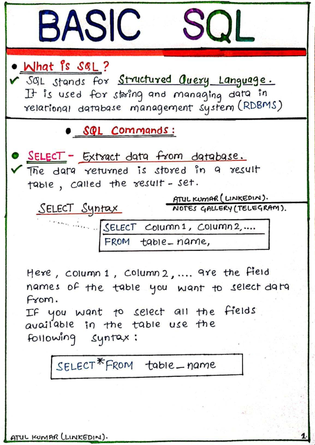 BASIC SQL Notes: Understanding SQL Commands and Syntax - Studocu
