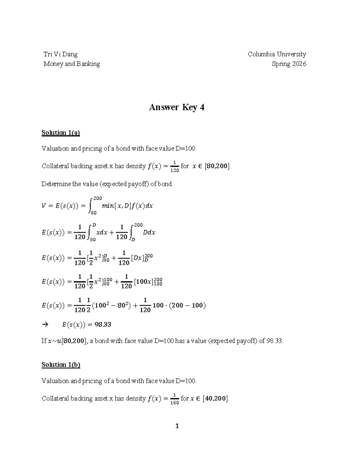 Money and Banking (Columbia University) Spring 2026 Exam 10 Practice ...