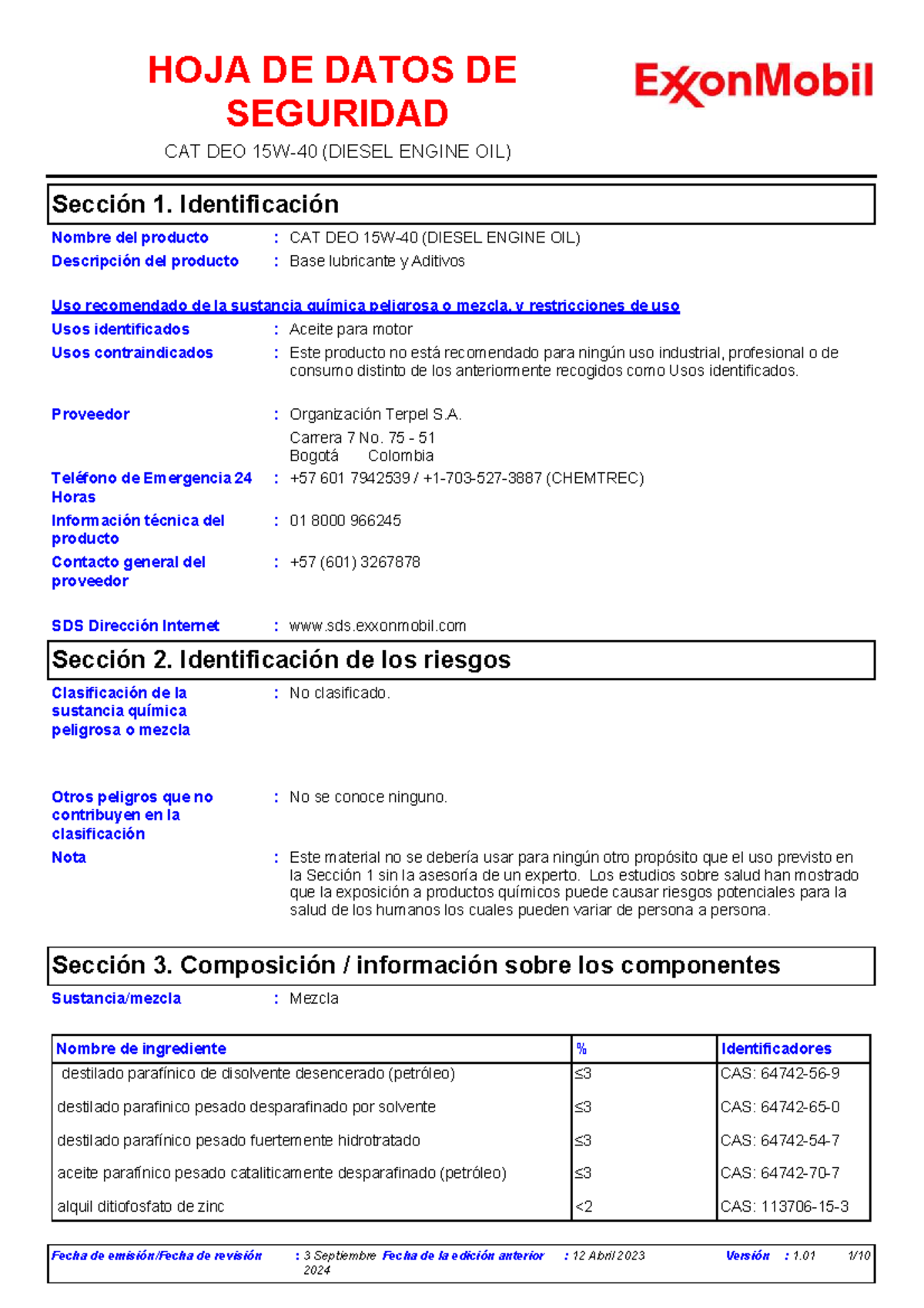 Hoja de Datos de Seguridad CAT DEO (Diesel Engine Oil) - DR 231210 ...